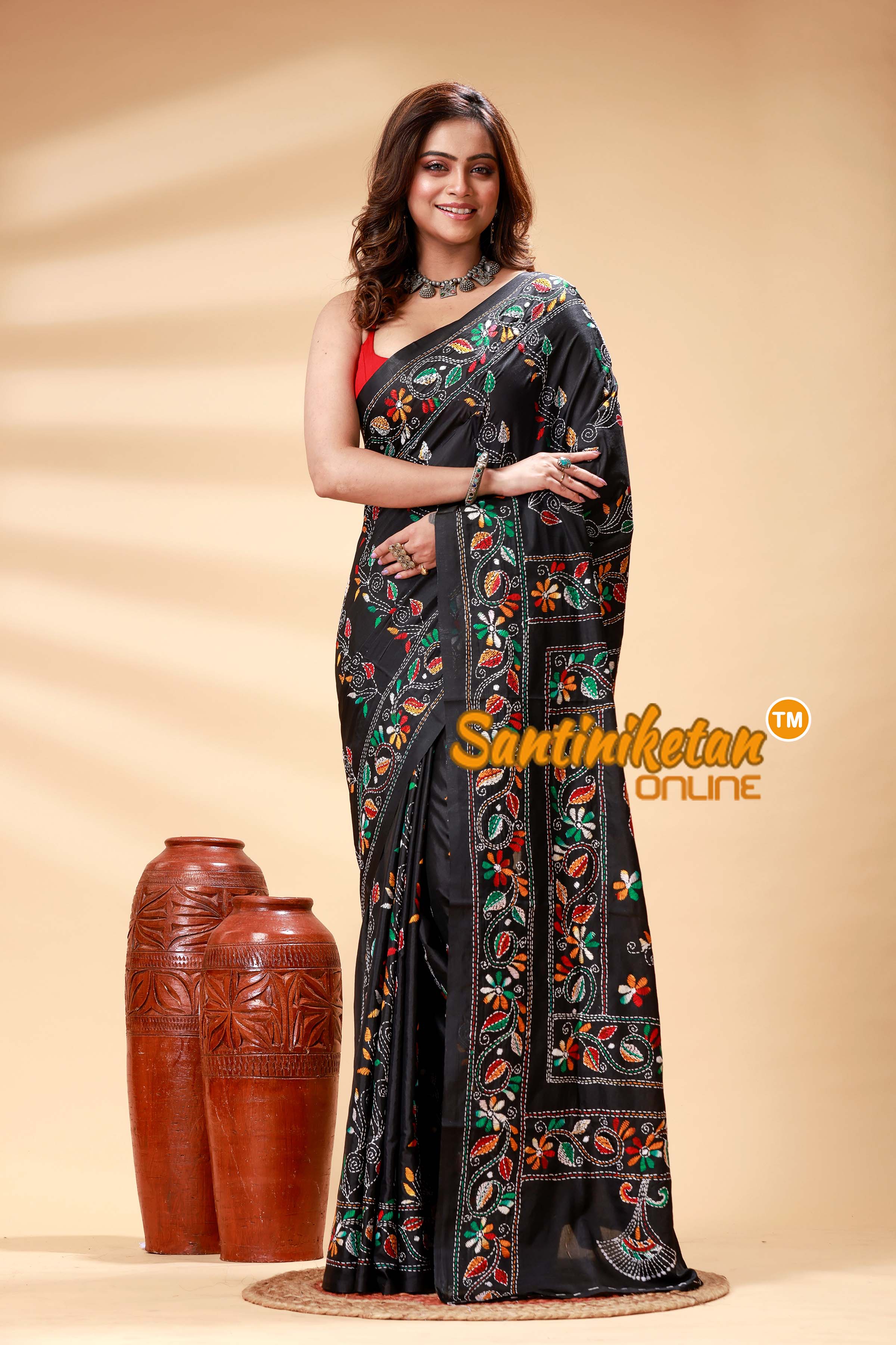 Bangalore Silk Kantha Stitch Saree SN202524802 – Santiniketan Online